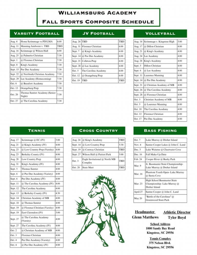 2023-24 Fall Sports Schedules – Williamsburg Academy